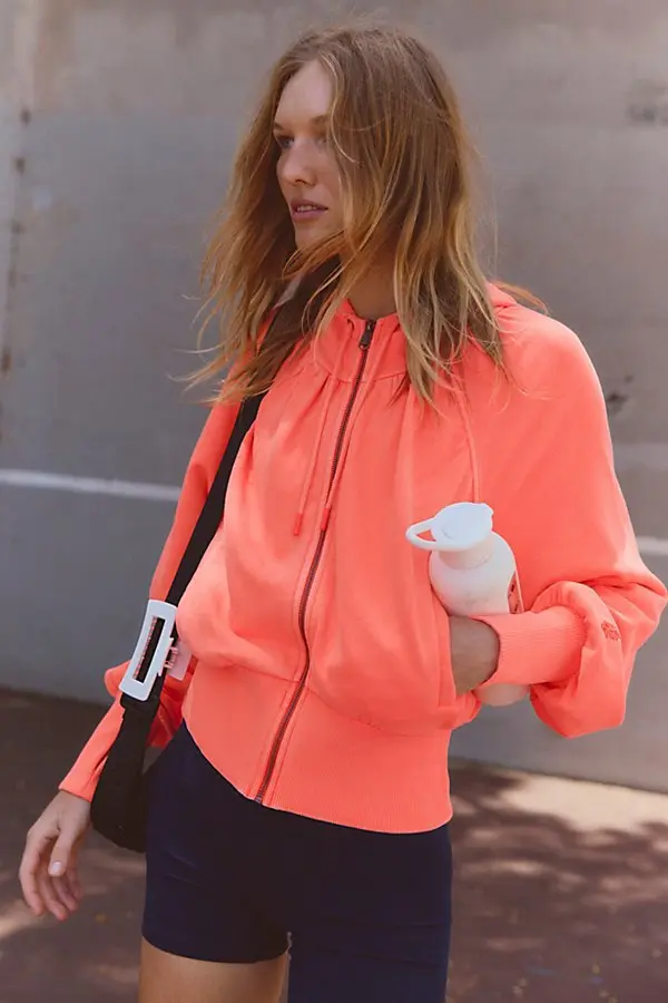 Free People Prep Zip Up Top - Neon Coral
