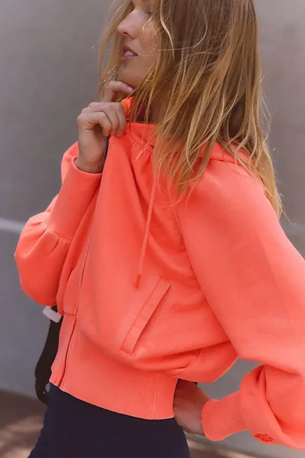 Free People Prep Zip Up Top - Neon Coral