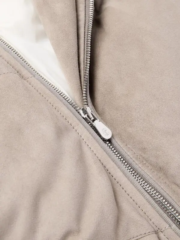 Brunello Cucinelli Quilted Suede Hooded Down Jacket - Neutrals