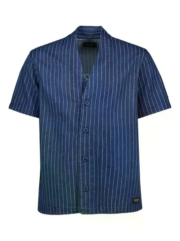 JAPAN RAGS Pinstripe Short-sleeve Shirt - Blue