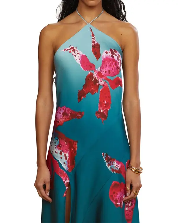 AMUR Alohi Placed Print Dress - Blue Speck