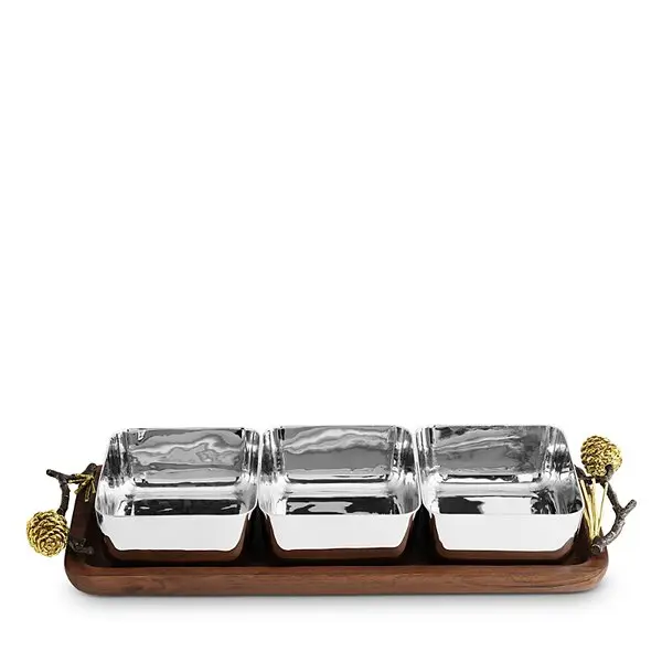 Michael Aram Pine Cone Wood Triple Bowl - Multi