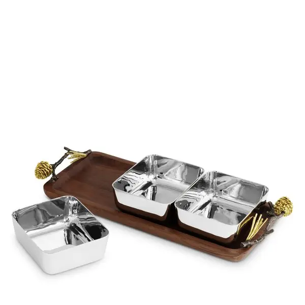 Michael Aram Pine Cone Wood Triple Bowl