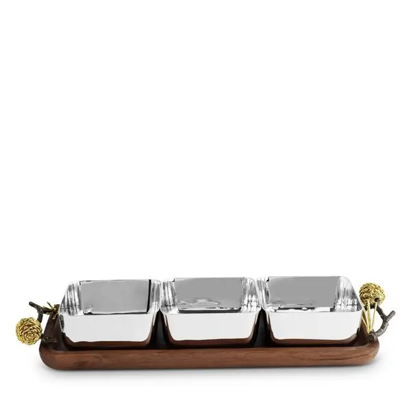 Michael Aram Pine Cone Wood Triple Bowl