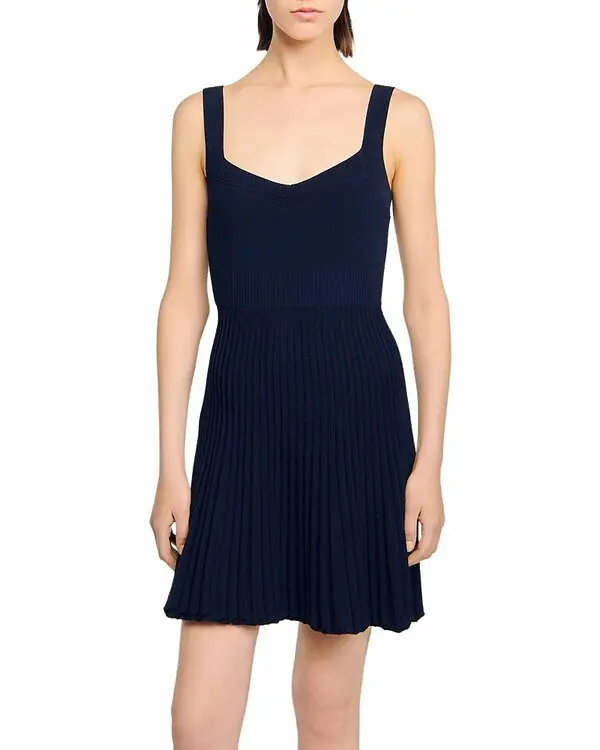 Sandro Sleeveless Pleated Knit Mini Dress