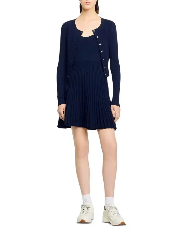 Sandro Sleeveless Pleated Knit Mini Dress