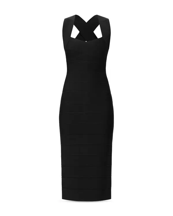 Herve Leger Halterneck Bandage Midi Dress - Black - 55% Off | Editorialist