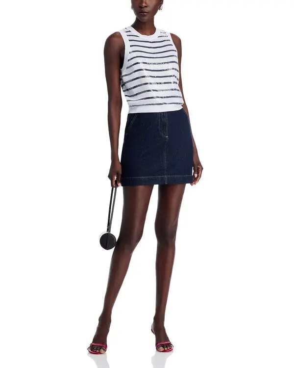 MILLY Sequin Tank Top - Ecru/navy