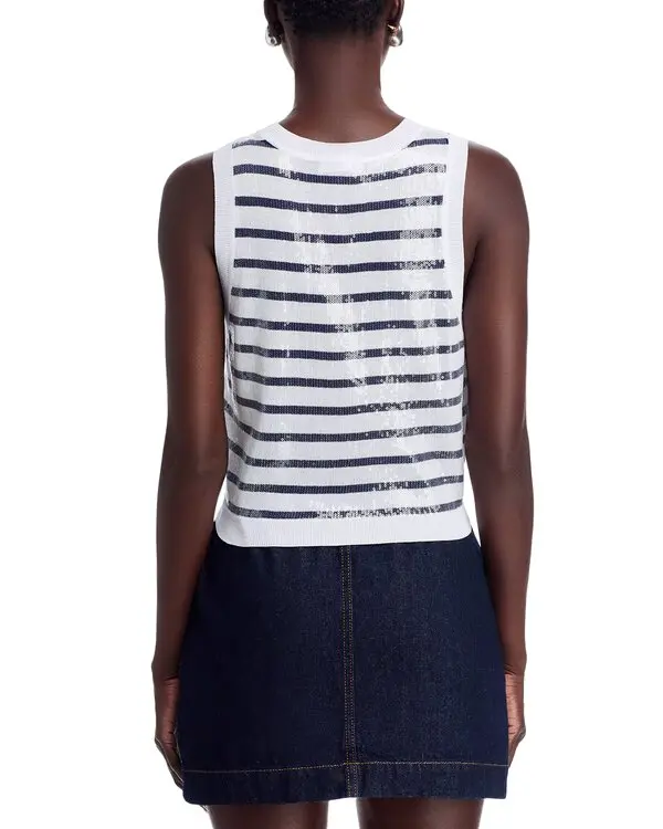 MILLY Sequin Tank Top - Ecru/navy