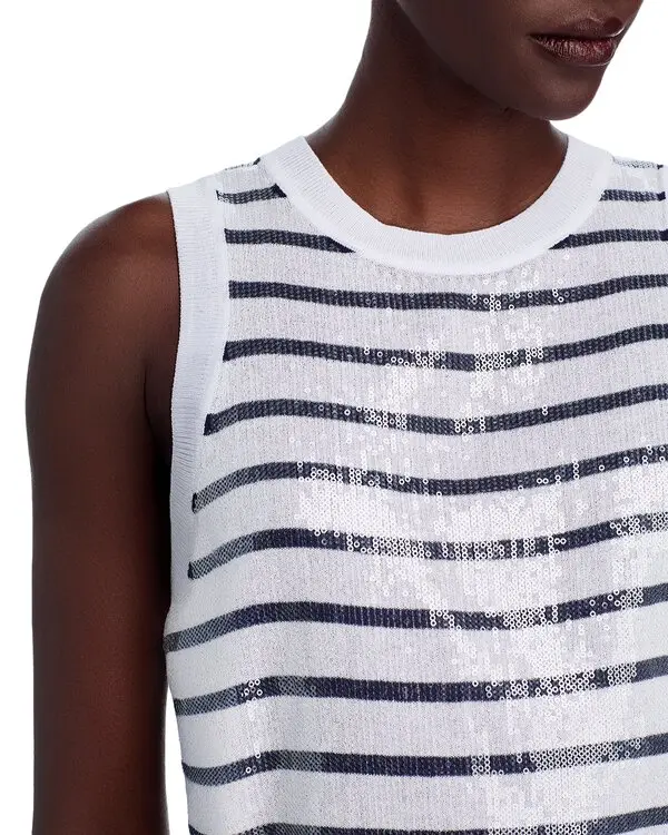 MILLY Sequin Tank Top - Ecru/navy