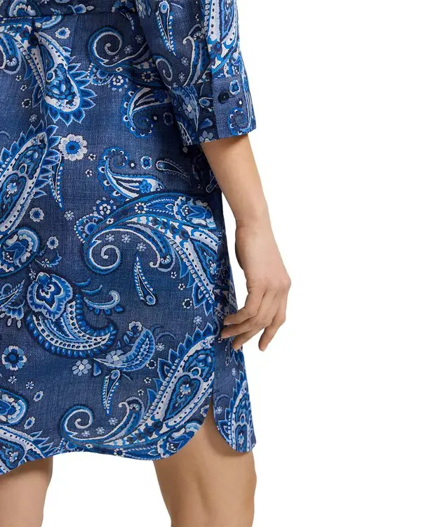 Foxcroft Paisley Button Front 3/4 Sleeve Dress - Blue Multi