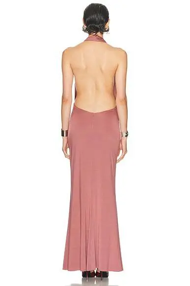 Lapointe Lightweight Jersey Deep Cowl Neck Gown - Clay