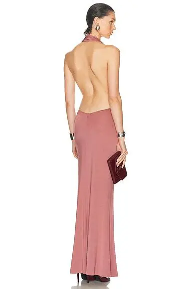 Lapointe Lightweight Jersey Deep Cowl Neck Gown - Clay
