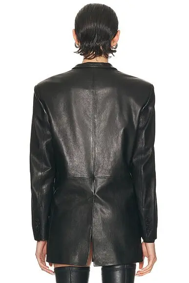 Attico Leather Jacket With Asymmetrical Collar And Silver-tone Hardware