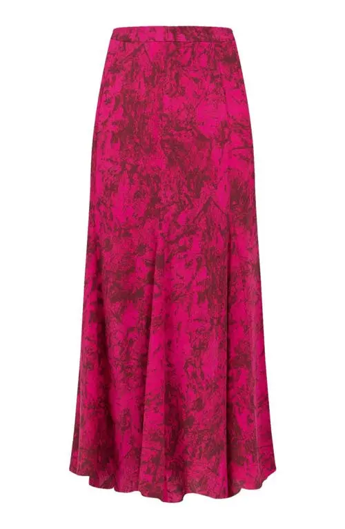 SAINT + SOFIA Printed Maxi Godet Skirt - Pink