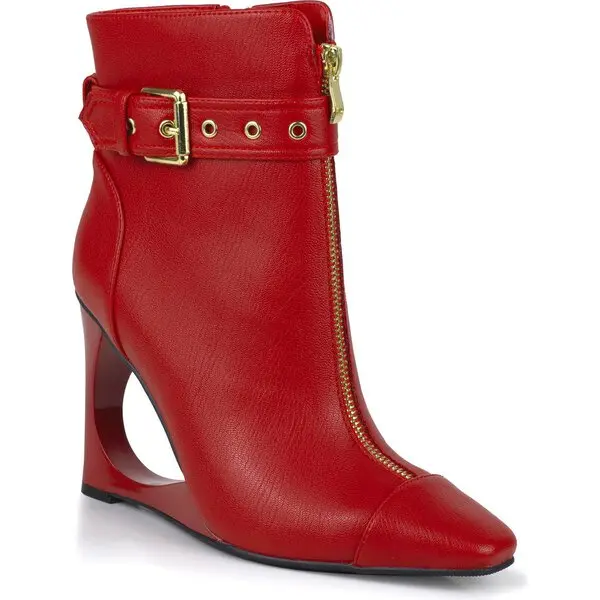 NINETY UNION Architectural Wedge Heel Bootie - Red