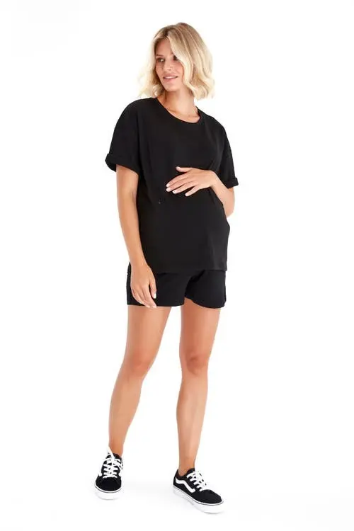 ACCOUCHEE Anytime Anywhere Maternity/nursing T-shirt With Side Zips - Black