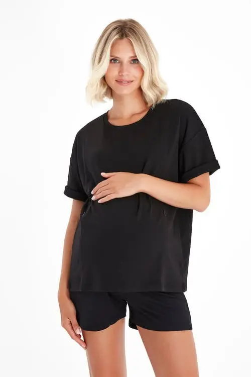 ACCOUCHEE Anytime Anywhere Maternity/nursing T-shirt With Side Zips - Black