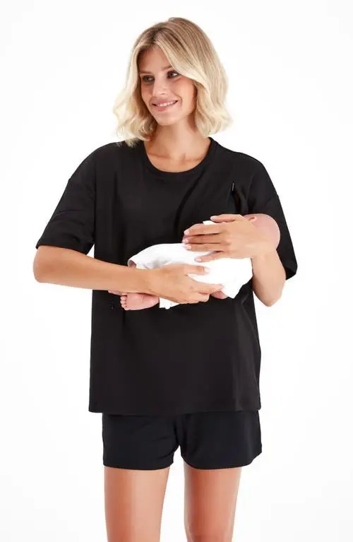 ACCOUCHEE Anytime Anywhere Maternity/nursing T-shirt With Side Zips - Black