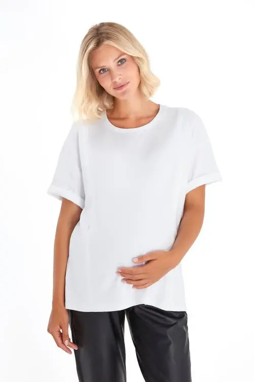 ACCOUCHEE Anytime Anywhere Maternity/nursing T-shirt With Side Zips - White