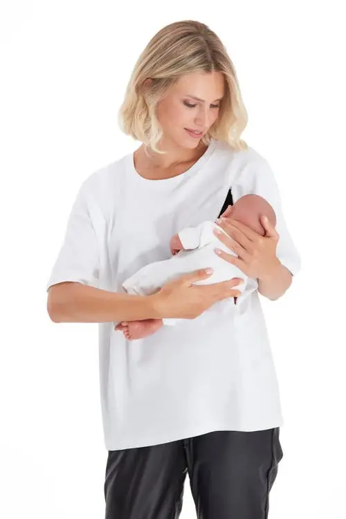ACCOUCHEE Anytime Anywhere Maternity/nursing T-shirt With Side Zips - White