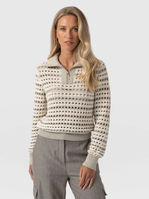 SAINT + SOFIA Ester Quarter Zip Knit - Beige