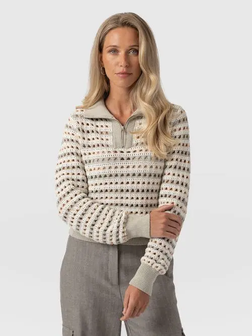 SAINT + SOFIA Ester Quarter Zip Knit - Beige