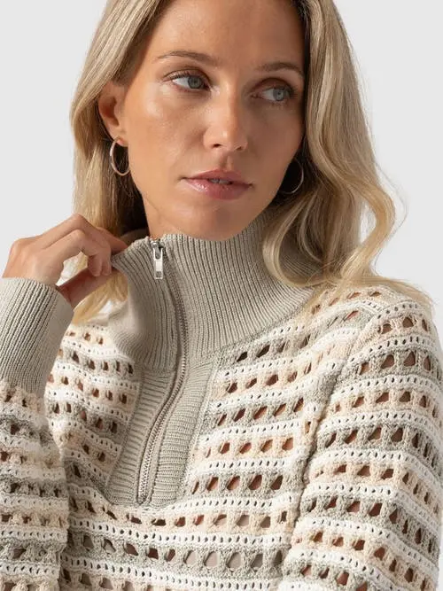 SAINT + SOFIA Ester Quarter Zip Knit - Beige