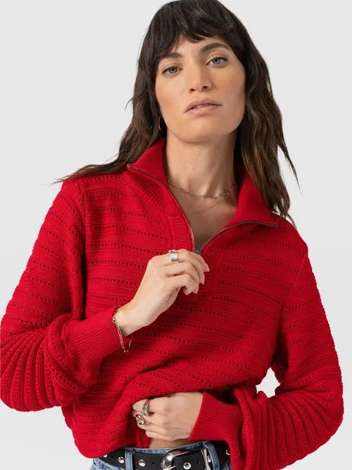 SAINT + SOFIA Ester Quarter Zip Knit - Red