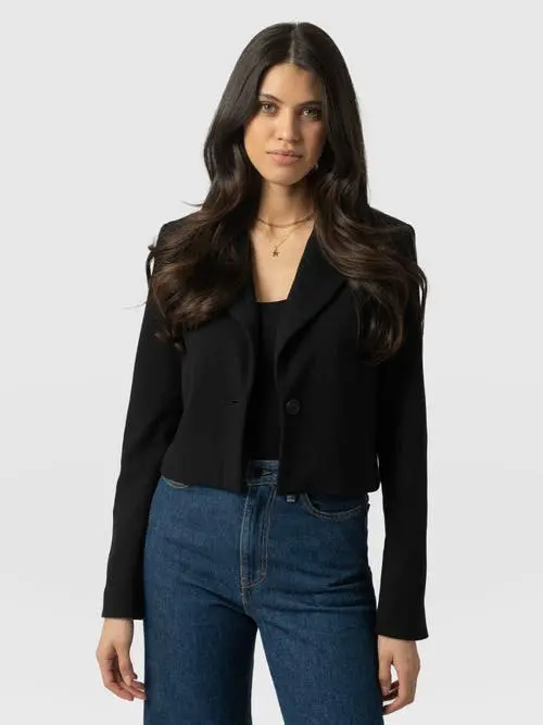 SAINT + SOFIA Astrid Cropped Blazer - Black