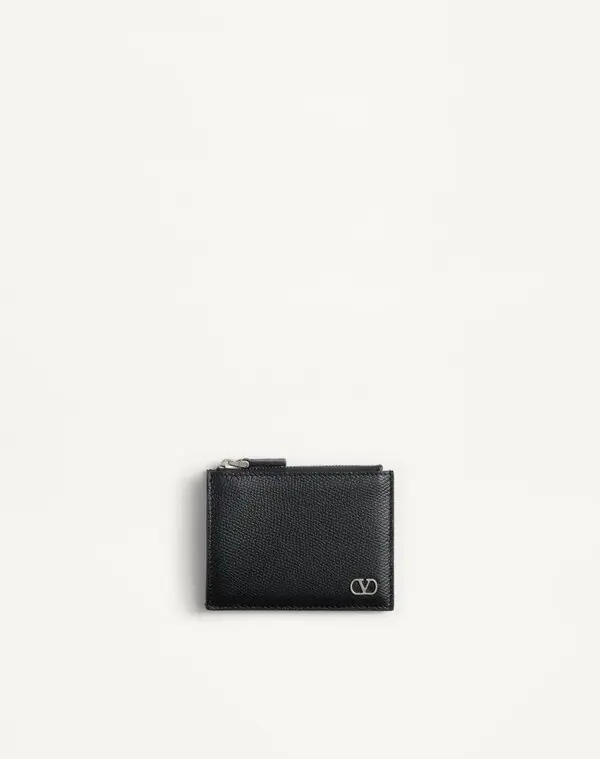 Valentino Garavani Vlogo Signature Grainy Calfskin Card - Black