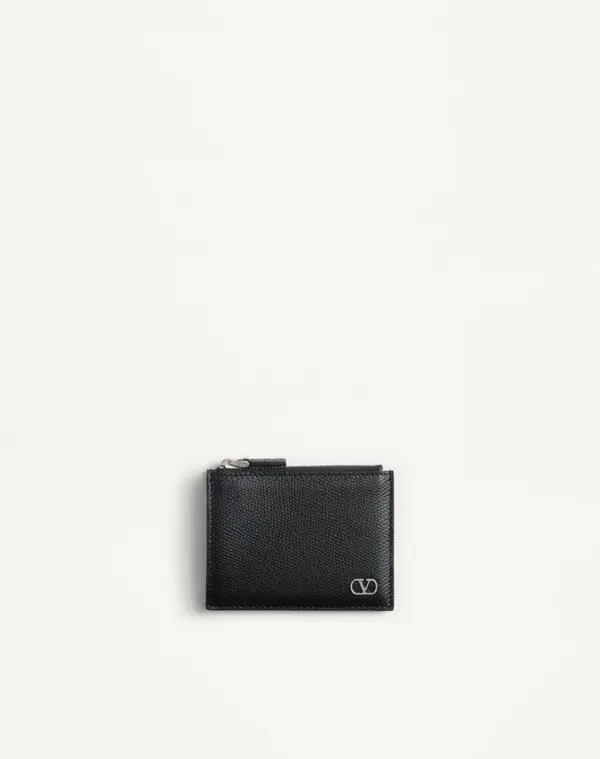 Valentino Garavani Vlogo Signature Grainy Calfskin Card Holder - Black