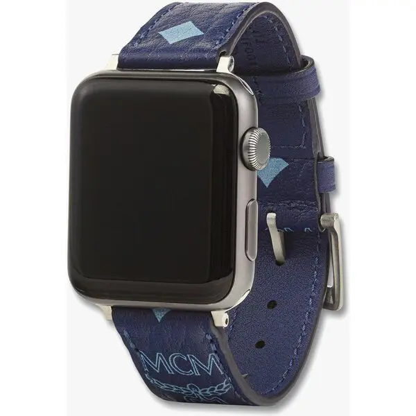 Mcm Apple Watch Band In Visetos - Blue