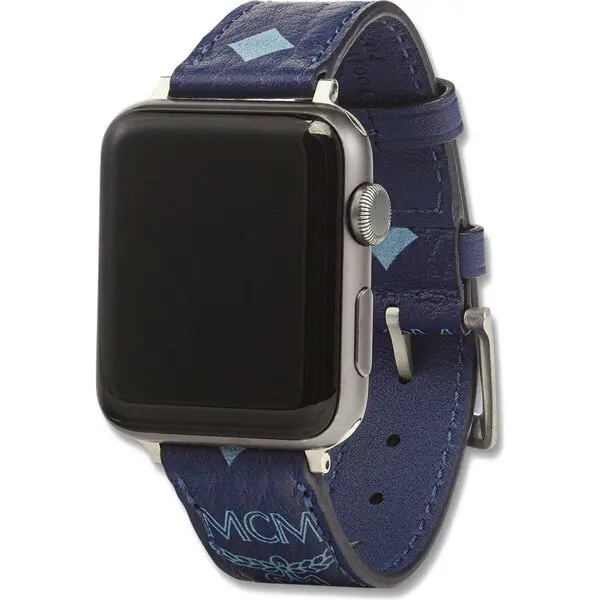 Mcm Apple Watch Band In Visetos - Blue