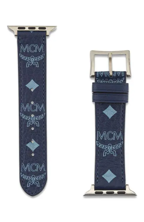 Mcm Apple Watch Band In Visetos - Blue