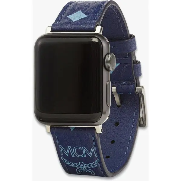 Mcm Apple Watch Band In Visetos - Blue
