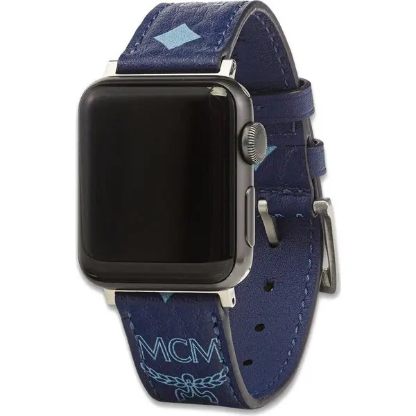 Mcm Apple Watch Band In Visetos - Blue