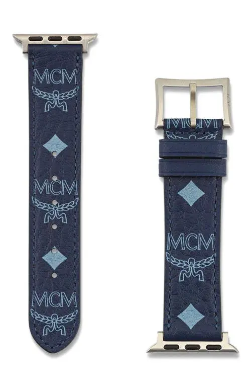 Mcm Apple Watch Band In Visetos - Blue
