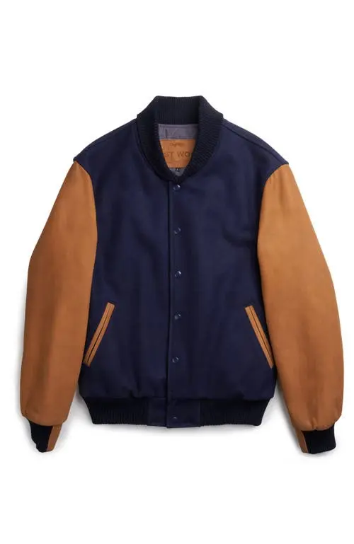 LAST WOLF Baker Mount Varsity Jacket - Navy