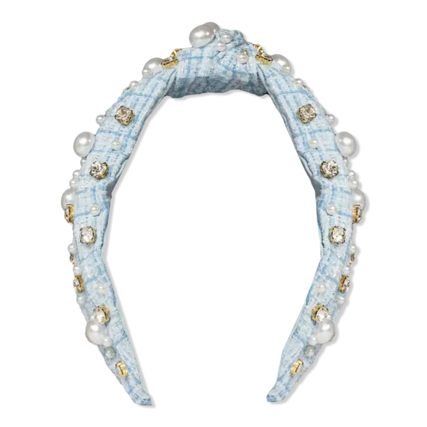 LOCKS & MANE Plaid Headband With Pearl Detail - Blue