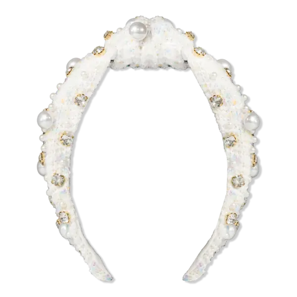 LOCKS & MANE Plaid & Pearl Embellished Headband - White