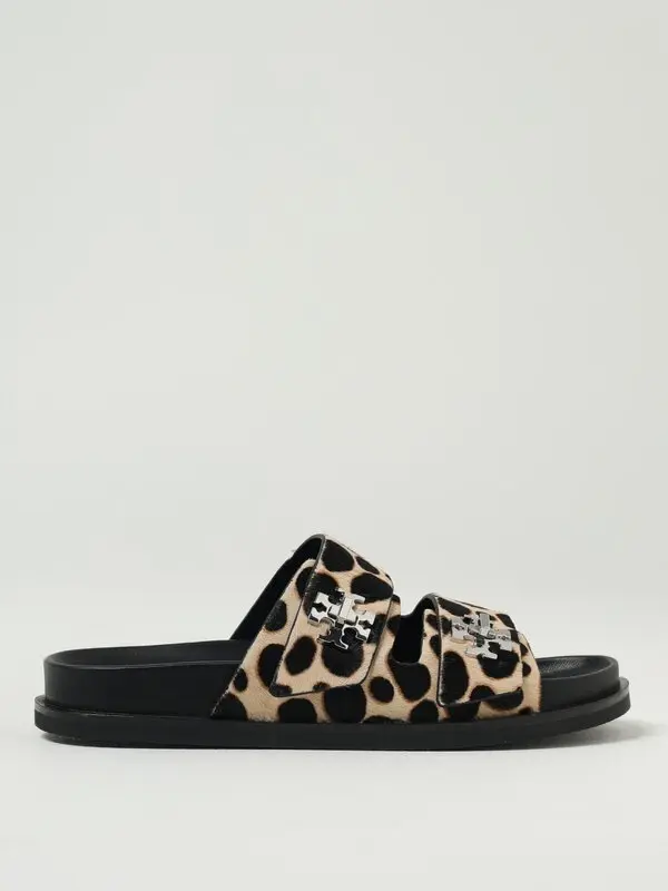 Tory Burch Leopard Print Double Strap Heeled Sandals - Beige