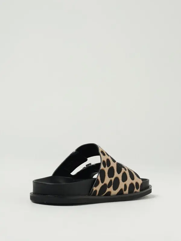Tory Burch Leopard Print Double Strap Heeled Sandals - Beige