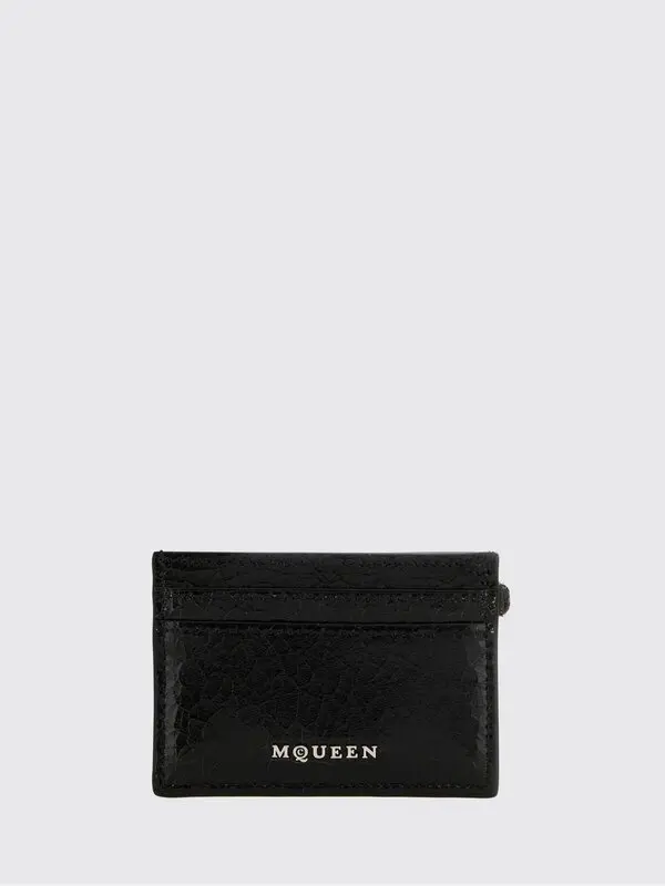Alexander McQueen Crackled Leather Credit Card Holder - Black