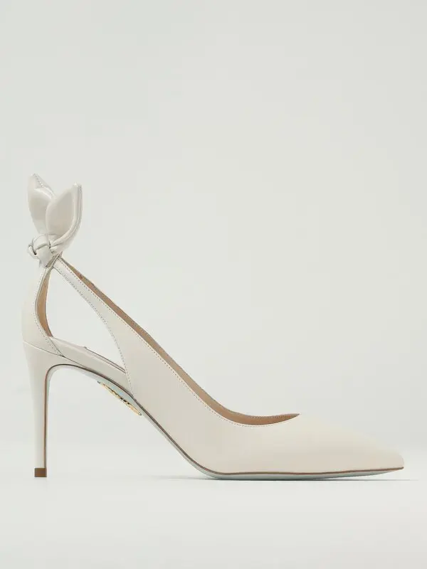 AQUAZZURA Leather Pumps With Bow Detailing - White