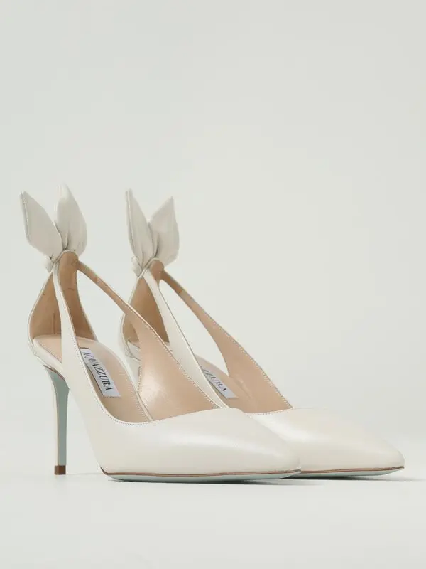 AQUAZZURA Leather Pumps With Bow Detailing - White