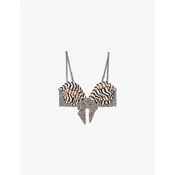 REISS Chevron-stripe Underwired Bikini Top - Black Brown