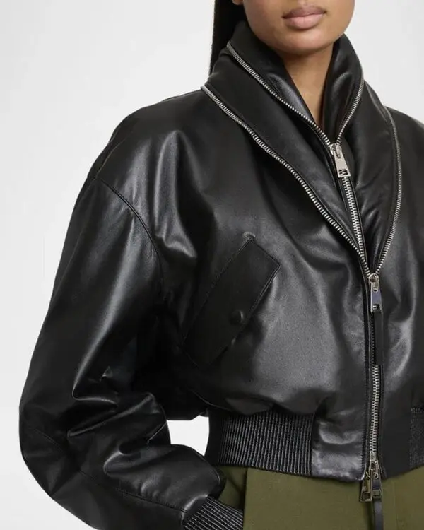 Givenchy Double Shawl-collar Cropped Leather Bomber Jacket - Black