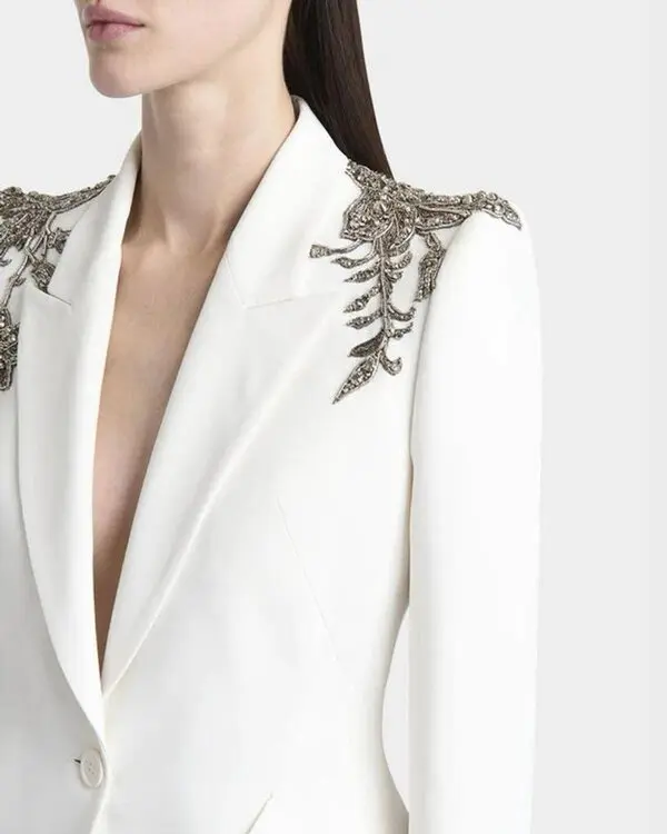 Alexander McQueen Crystal Embellished Single-breasted Blazer - Black