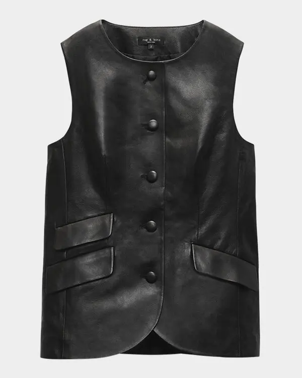 Rag & Bone Slade Leather Vest - Black